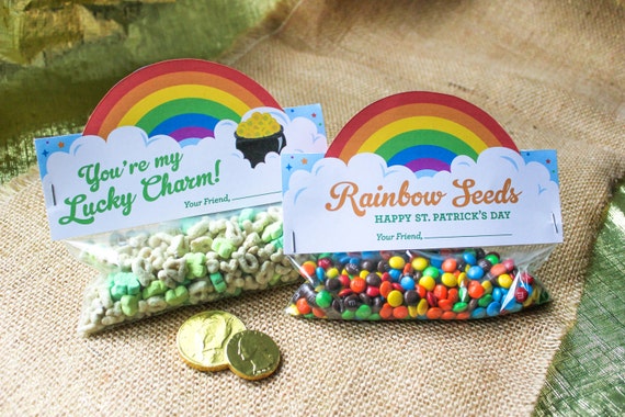 St. Patrick's Day Treat Bag Toppers, Printables, Rainbow Seeds, Lucky ...