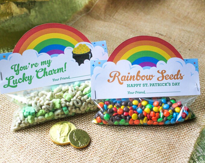 St. Patrick's Day Treat Bag Toppers, Printables, Rainbow Seeds, Lucky ...