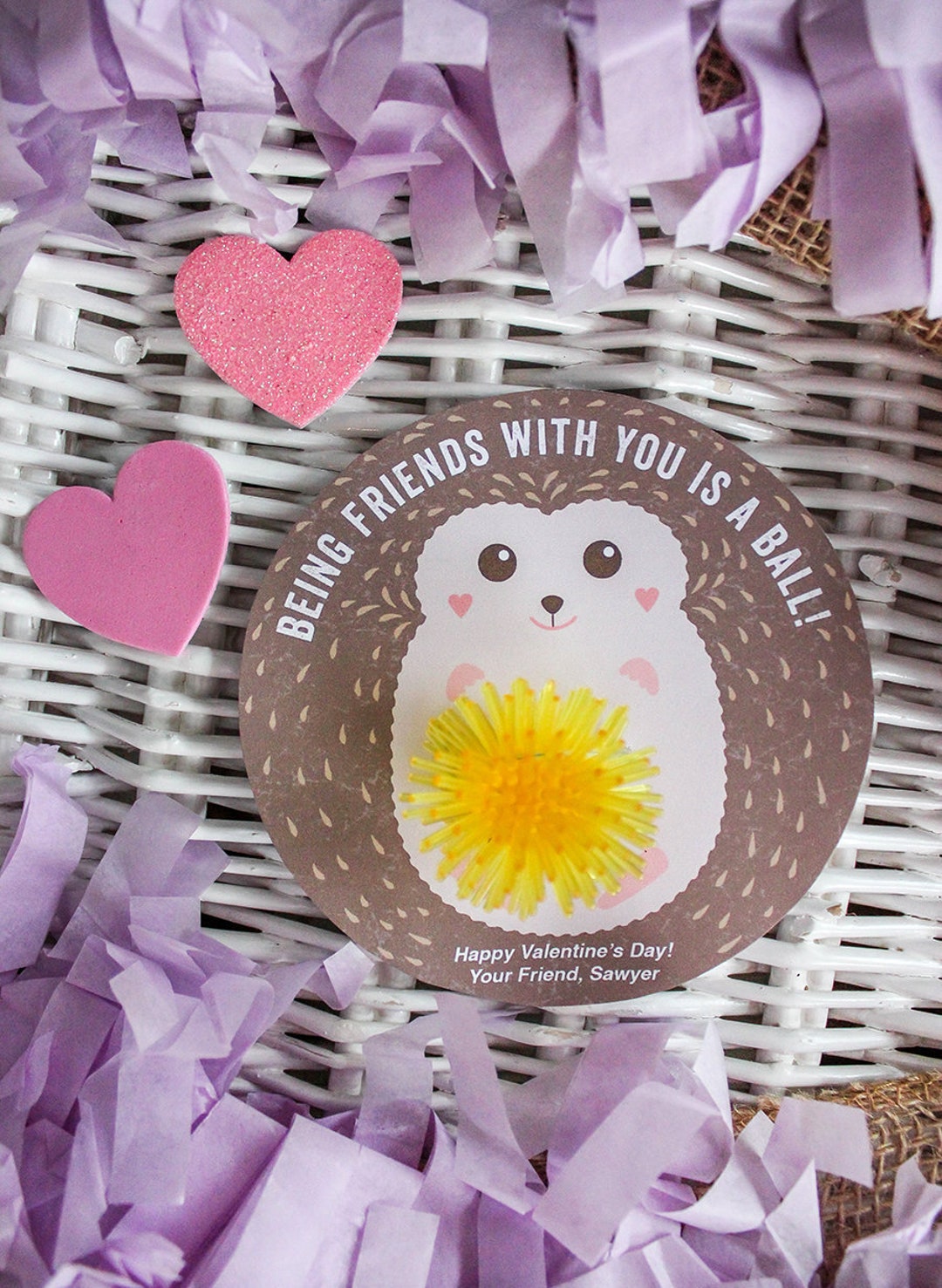 Hedgehog Kids Valentine, Classroom Valentine, School Valentine, Non ...