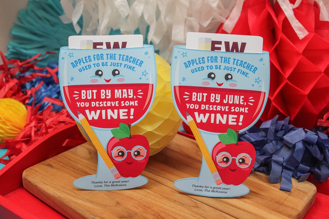 Wine Gift Card Holder Printable, Teacher Gift, Teacher Appreciation ...