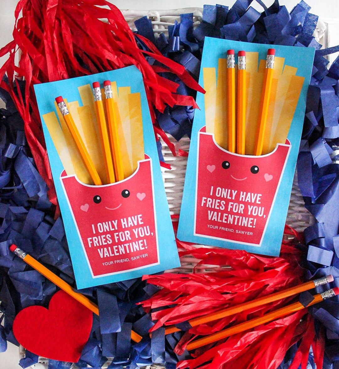 I Only Have Fries for You, Kid's Valentine, Classroom Valentine, Pencil ...