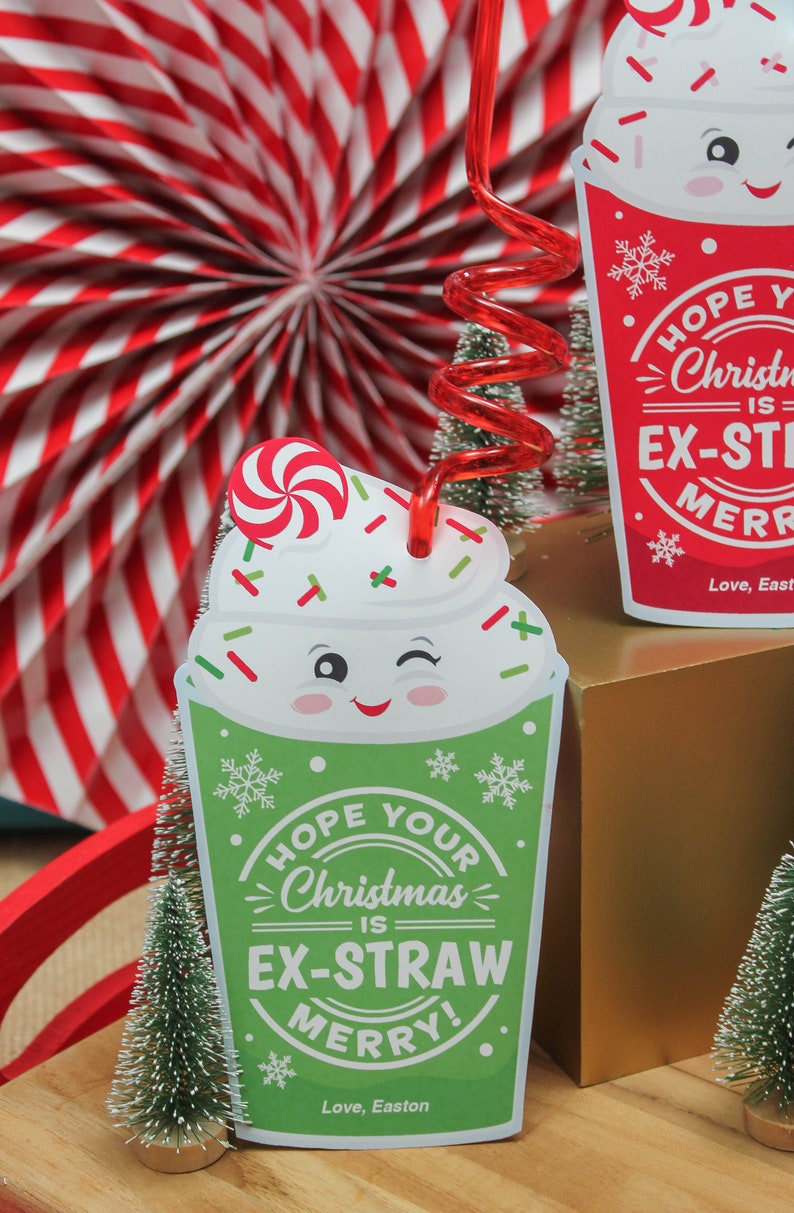 Crazy Straw Christmas Printable, Holiday Gift, Gift Tag, Party Favor ...