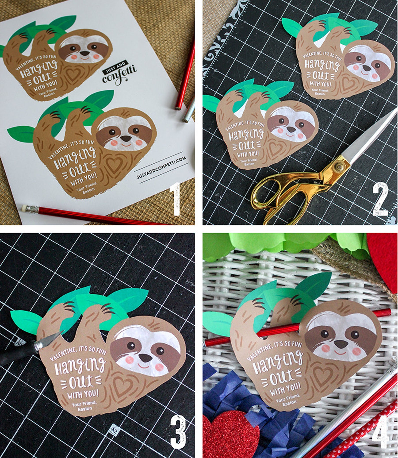 Sloth Kids Valentine Sloth Pencil Hugger Pencil Sloth - Etsy