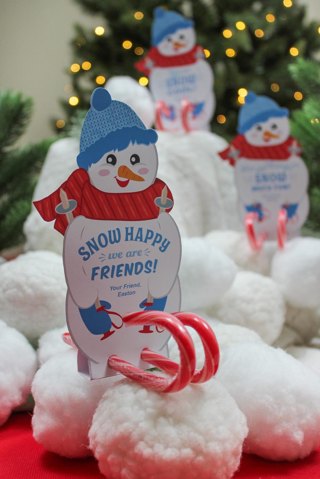 Skiing Snowmen Candy Cane Christmas Treat Printable, Christmas Gift Tag ...