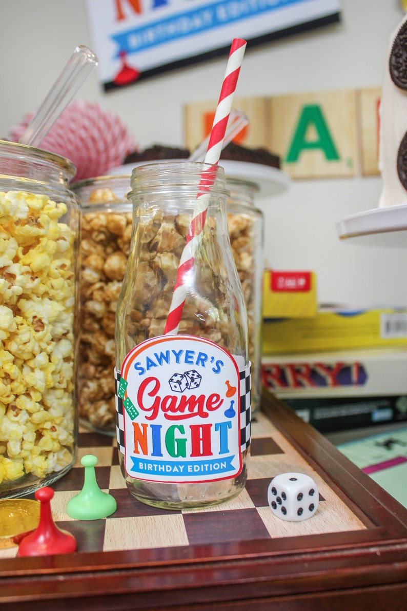 Game Night Party Bottle Labels and Food Signs Printables - Etsy