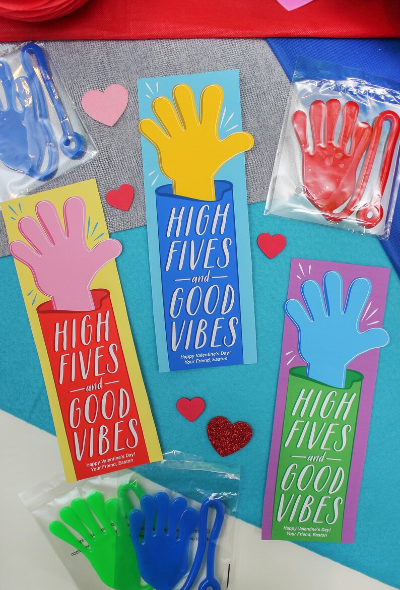 High Five Valentine, Sticky Hand Valentine, Valentine Printable, Kids ...