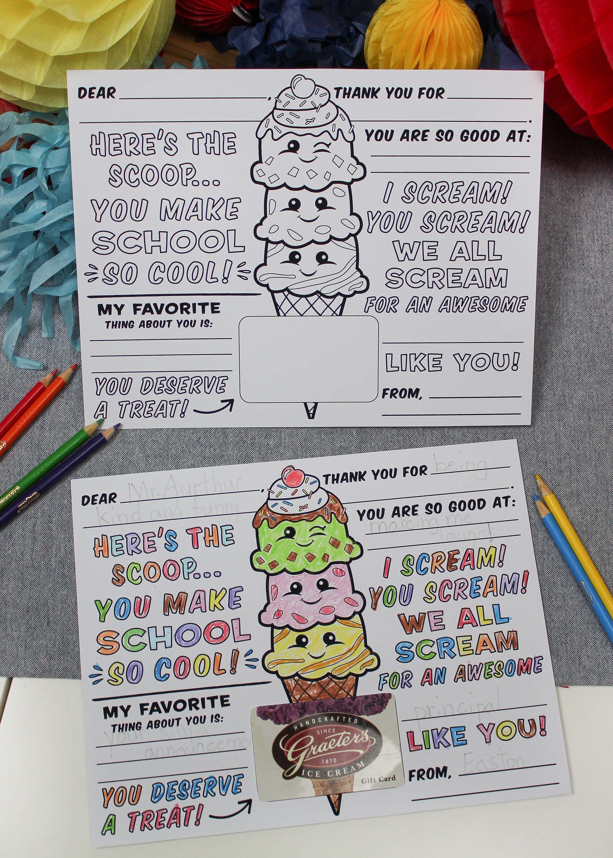 Ice Cream Teacher Appreciation Coloring Page & Gift Card Holder ...