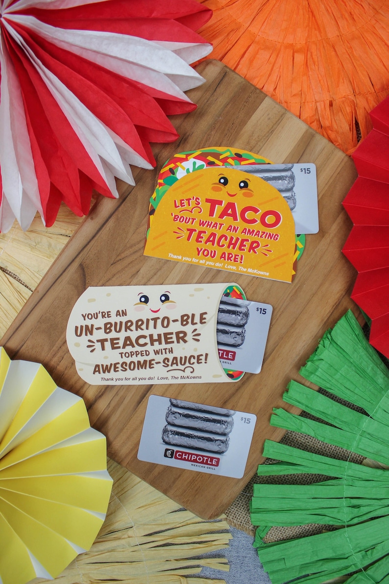 Taco and Burrito Teacher Gift Card Holder Printable Instant - Etsy