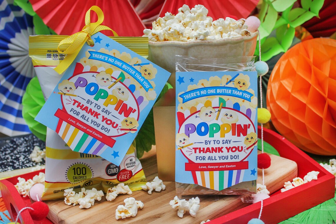 Popcorn Teacher Appreciation Printable, Teacher Gift, Popcorn, Gift Tag ...