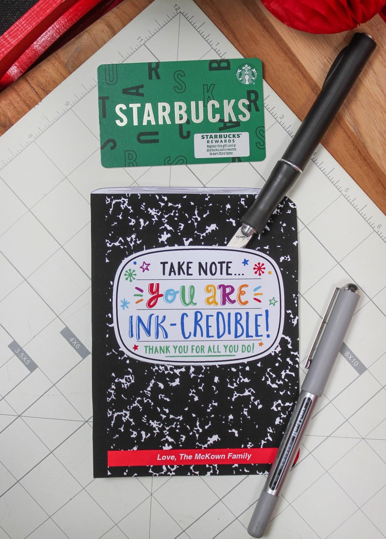 Notebook and Pen Printable, Gift Card Holder Printable, Teacher Gift ...