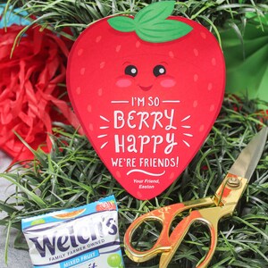 Fruit Snack Valentine, Strawberry Valentine, Valentine Printable, Kids ...