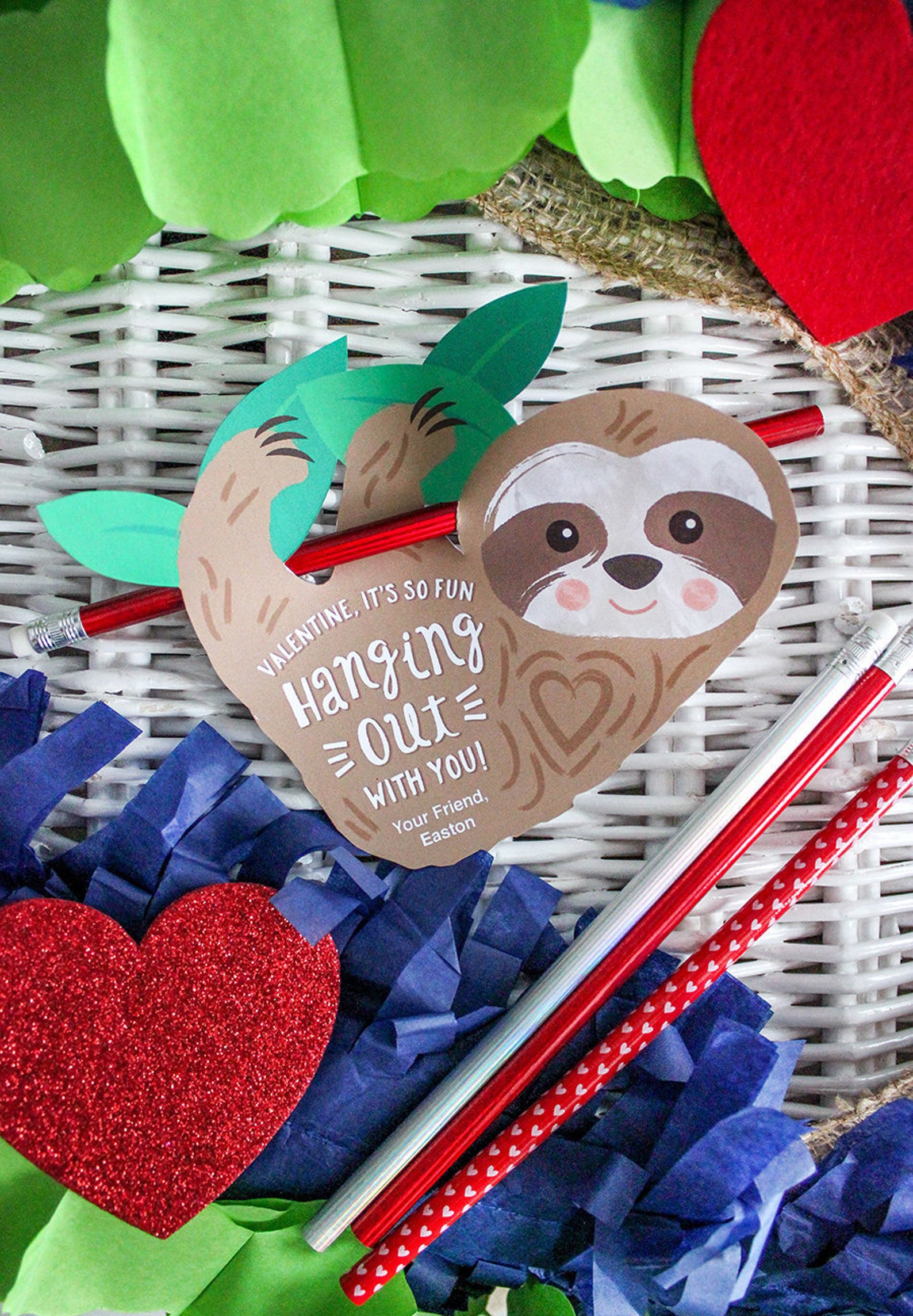 Sloth Kids Valentine Sloth Pencil Hugger Pencil Sloth - Etsy