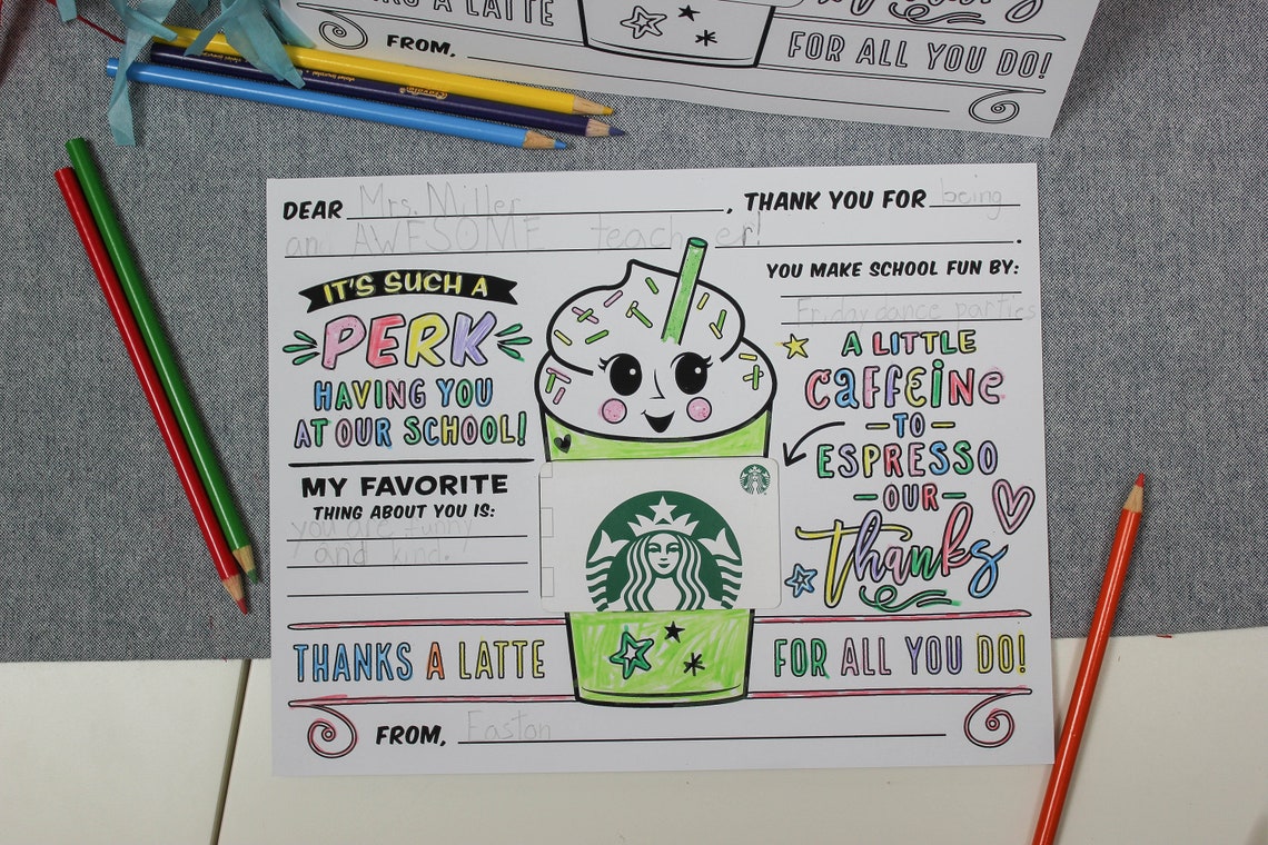 Coffee Teacher Appreciation Coloring Page and Gift Card Holder ...