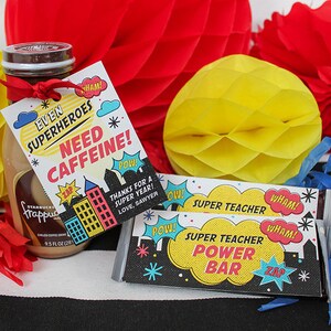 Superhero Teacher Gift Printables, Gift Tag Printable, Candy Bar ...