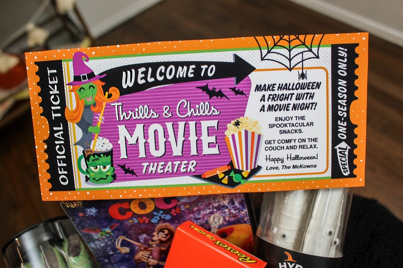 Halloween Movie Gift Basket Printable, Thrills & Chills Movie Theater ...