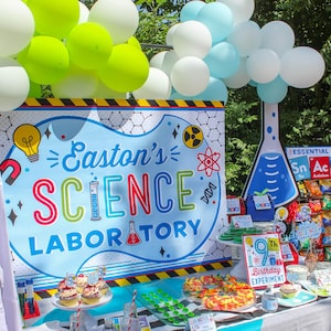 Science Birthday Party Backdrop Printable, Mad Scientist Birthday, Kids ...