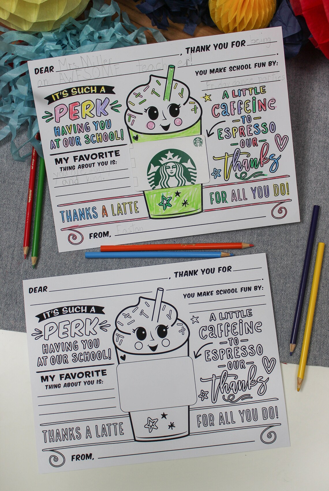 Coffee Teacher Appreciation Coloring Page and Gift Card Holder ...