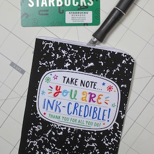 Notebook and Pen Printable, Gift Card Holder Printable, Teacher Gift ...