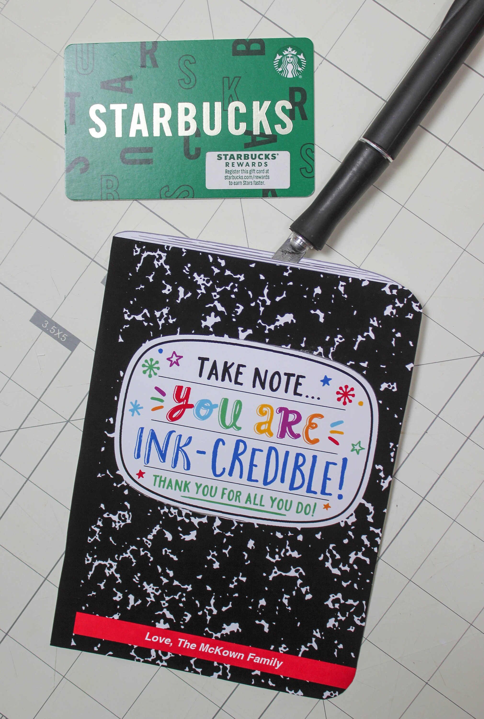 Notebook and Pen Printable, Gift Card Holder Printable, Teacher Gift ...