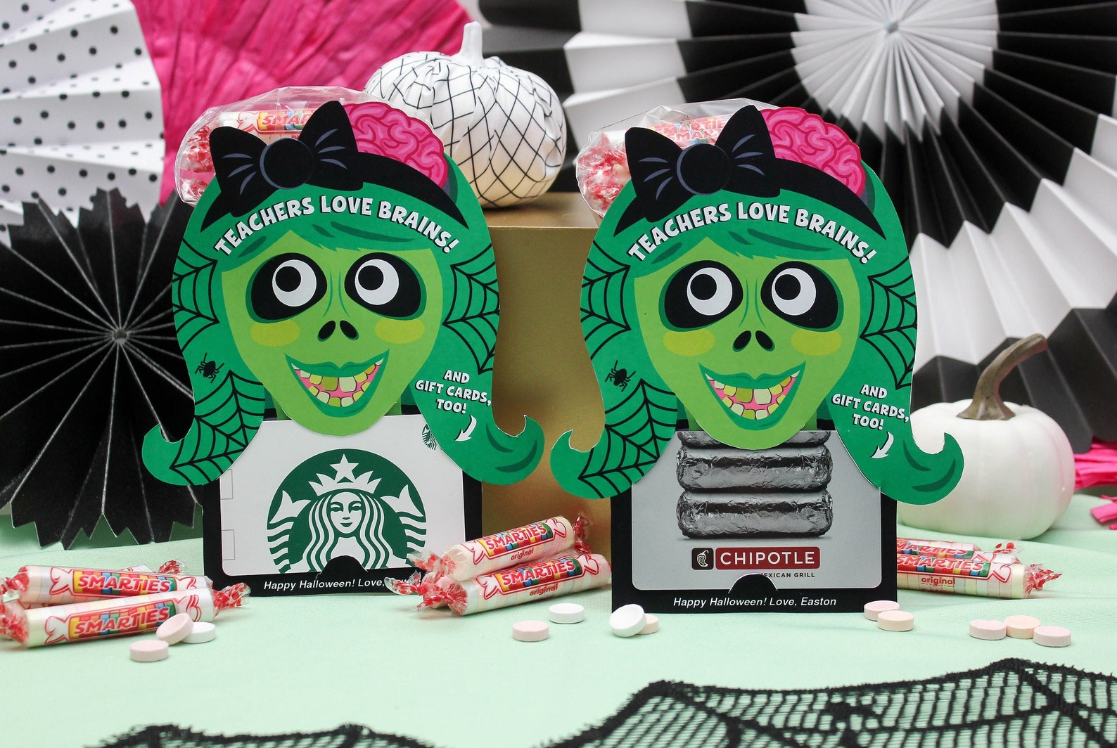 Zombie Halloween Teacher Gift Teachers Love Brains Gift Card - Etsy