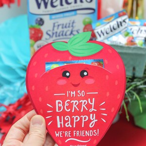 Fruit Snack Valentine, Strawberry Valentine, Valentine Printable, Kids ...