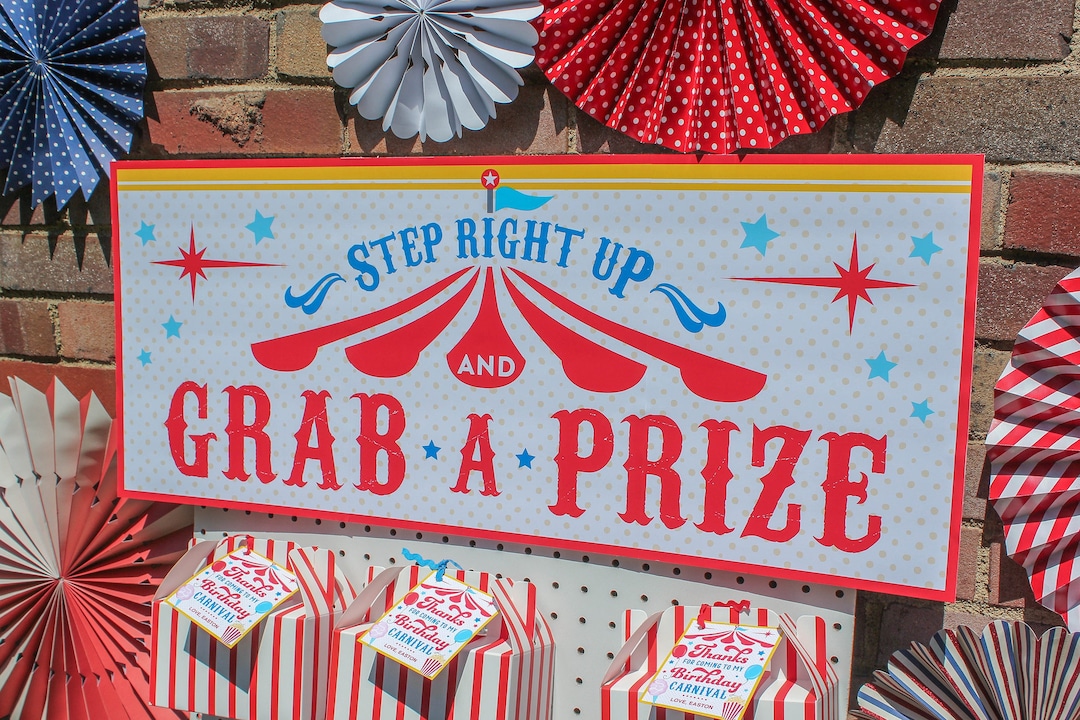 Carnival Birthday Party Printables, Thank You Tags, Grab A Prize Sign ...