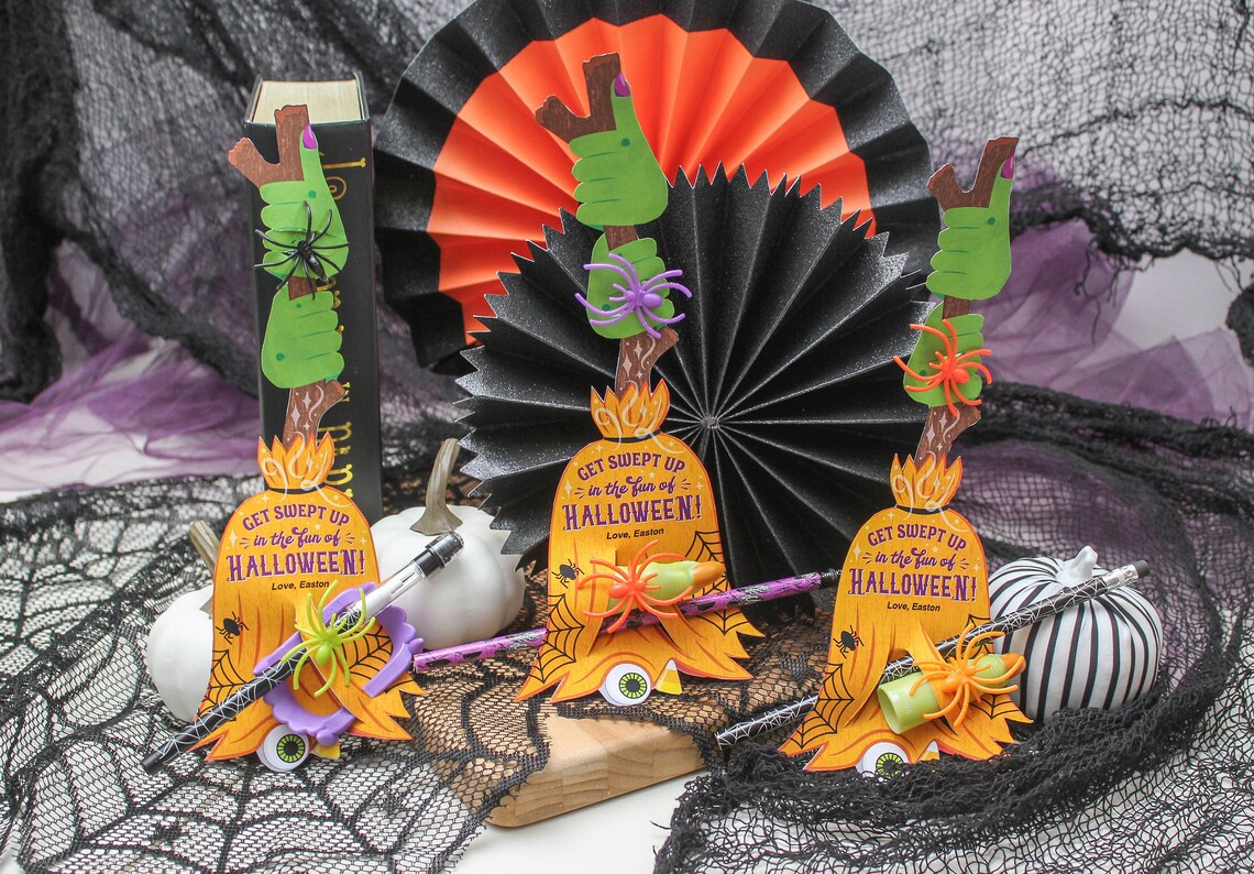 Witch Broom Halloween Printable Cards Halloween Party Favor - Etsy