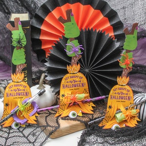 Witch Broom Halloween Printable Cards, Halloween Party Favor, Class ...