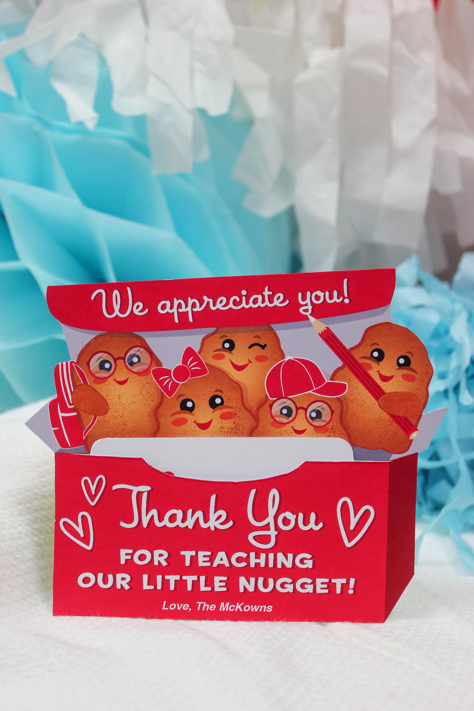 Teacher Appreciation Chicken Nugget Gift Card Holder (editable PDF) - Etsy