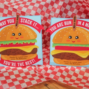 Burger Restaurant Gift Card Holder Printable, Teacher Gift, Teacher ...