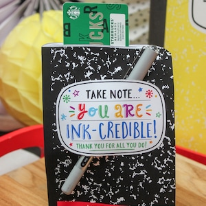 Notebook and Pen Printable, Gift Card Holder Printable, Teacher Gift ...