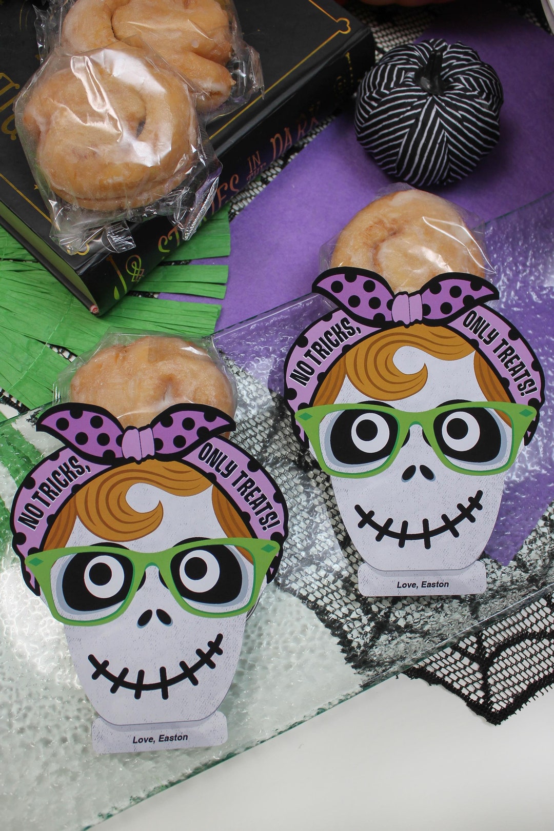 Skeleton Cinnamon Roll Halloween Treat Printable, Halloween Treat Bag ...