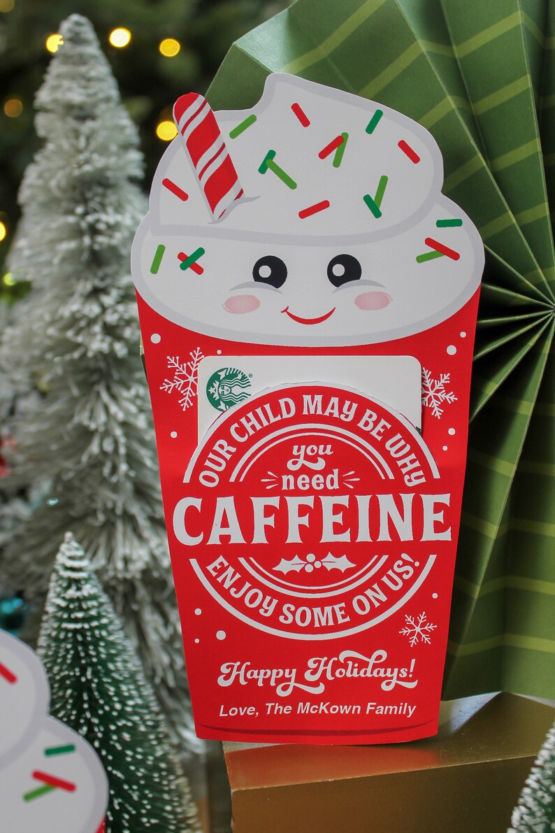 Need Caffeine Holiday Coffee Gift Card Printable, Teacher Gift, Teacher ...