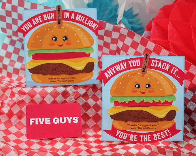Burger Restaurant Gift Card Holder Printable, Teacher Gift, Teacher ...