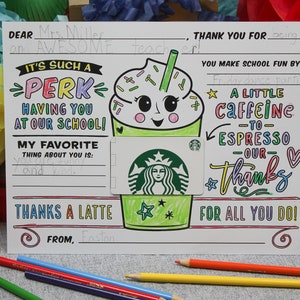 Coffee Teacher Appreciation Coloring Page and Gift Card Holder ...