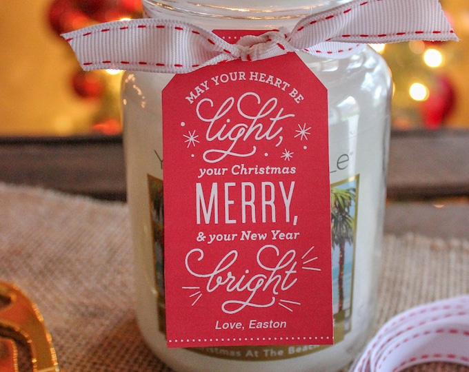 Merry and Bright Gift Tag Printable, Candle Gift Tag, Christmas Gift ...