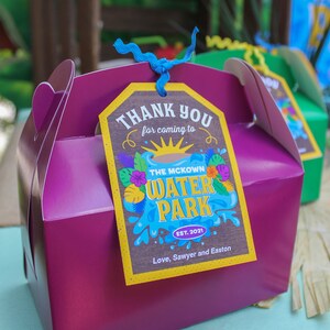 Water Park Party Gift Shop Sign and Thank You Tag Printables, Water ...