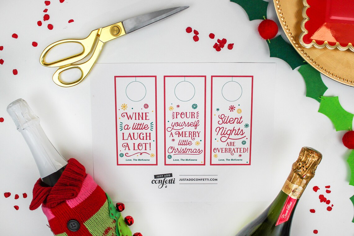 Christmas Wine Bottle Gift Tags, Printable Wine Tags, Bottle Tags, Wine ...