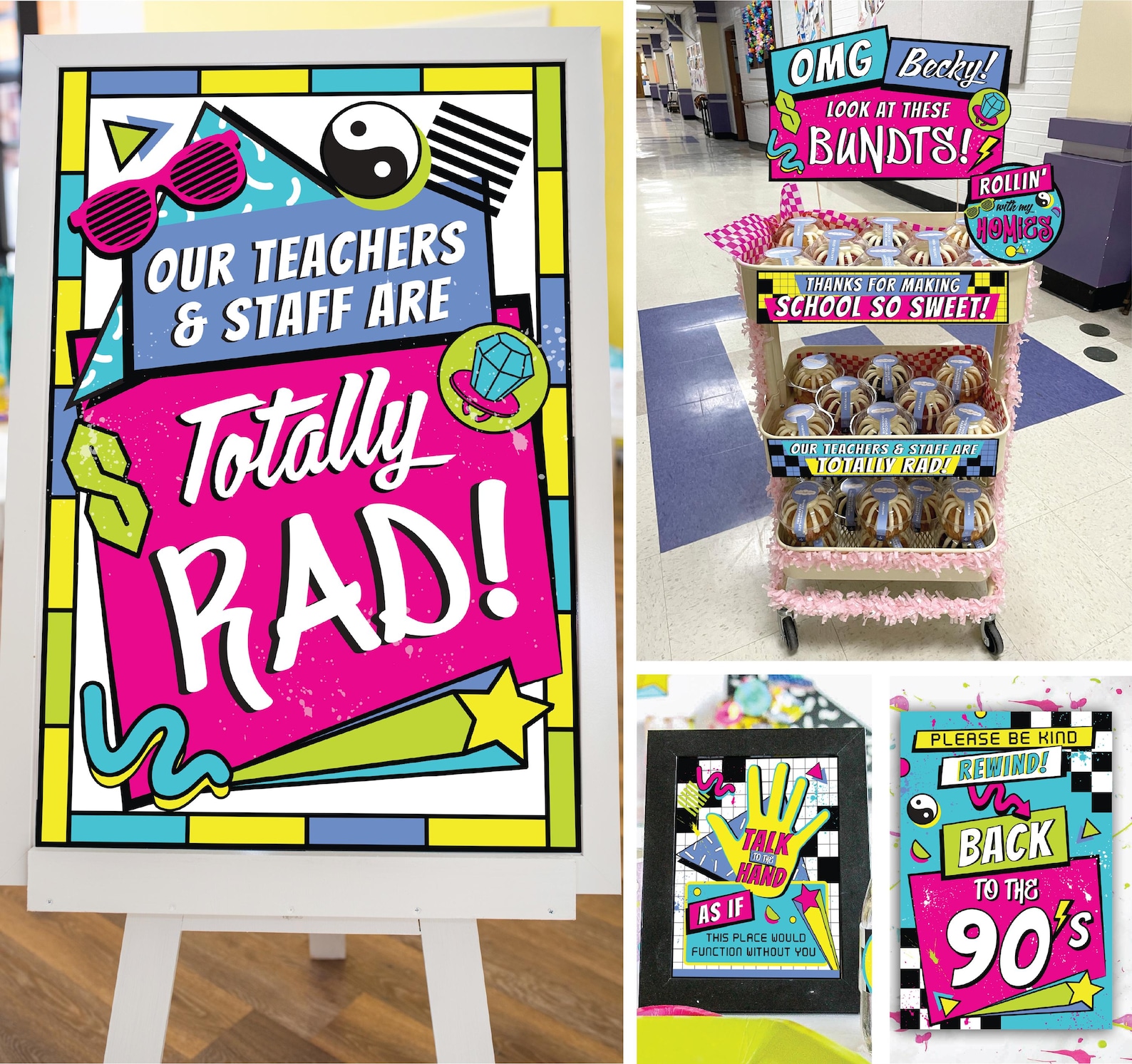 Retro 90s Theme Teacher Appreciation Printable Pack BUNDLE, Teacher and ...