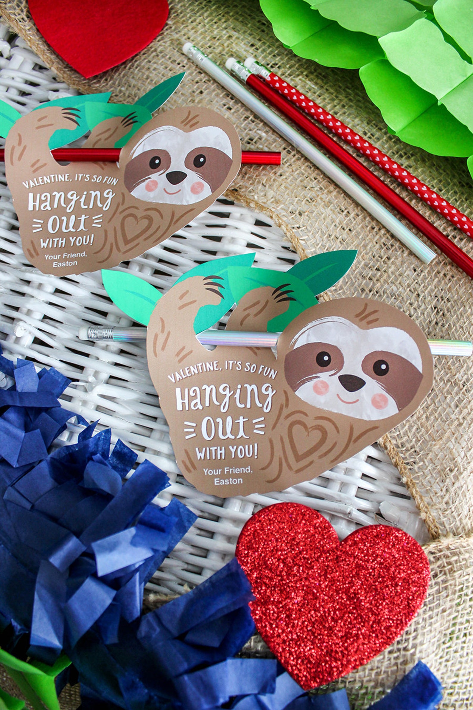 Sloth Kids Valentine Sloth Pencil Hugger Pencil Sloth - Etsy