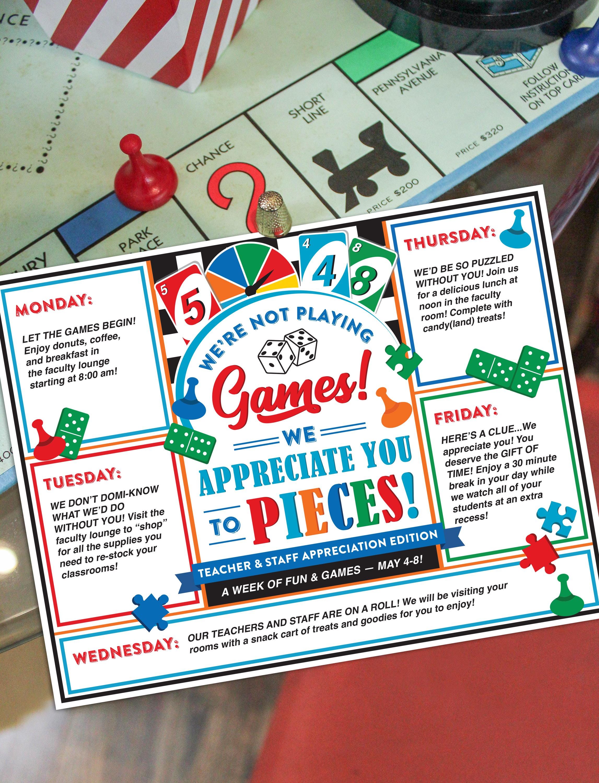 Game Theme Teacher Appreciation Week Printable Pack BUNDLE, Teacher and ...