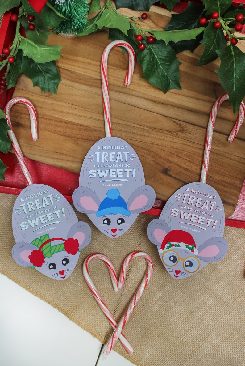 Christmas Mice Candy Cane Treat Printable, Christmas Gift Tag, Treat ...