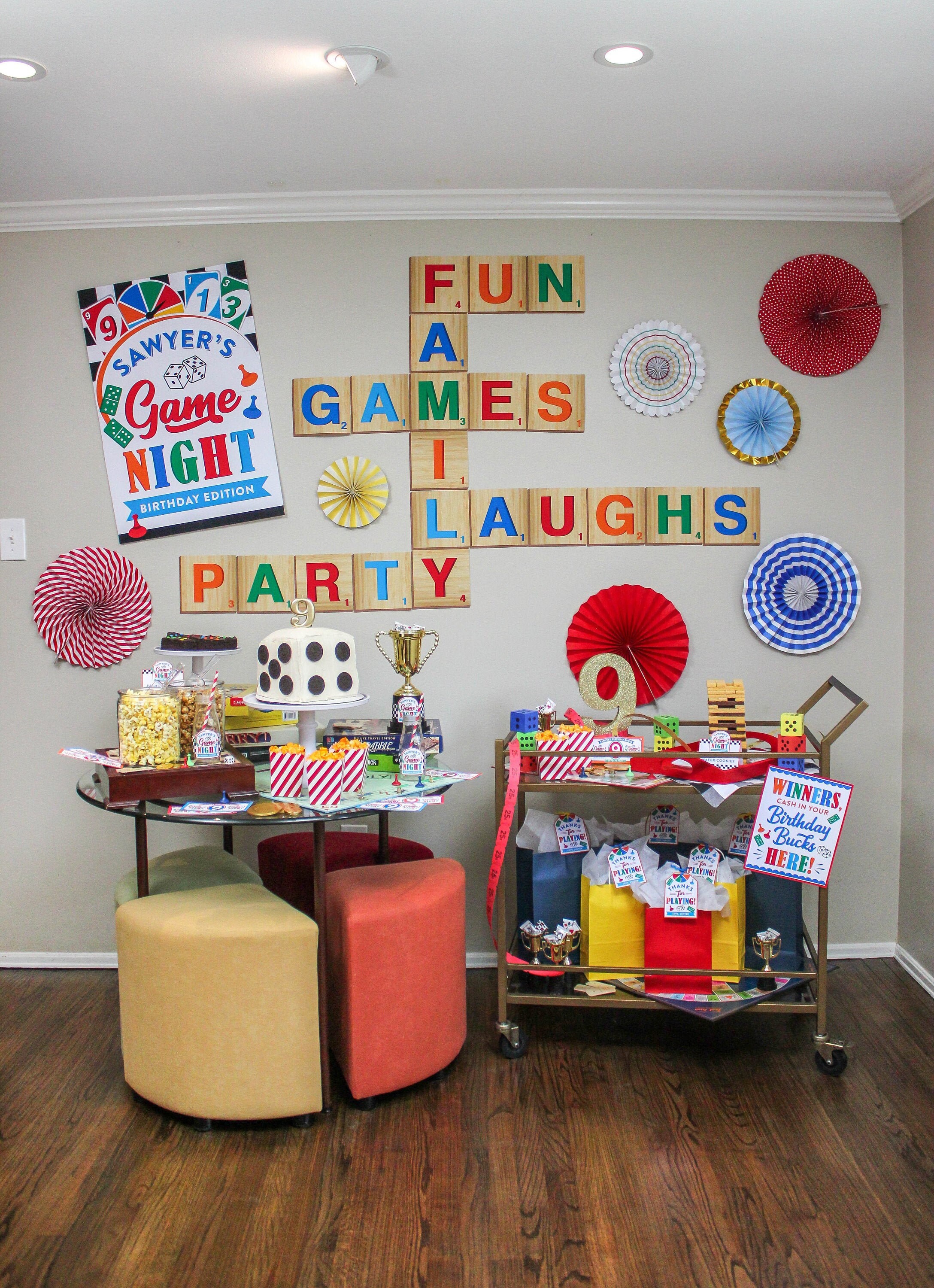 Game Night Party - Letter Tile Backdrop, Birthday Party, Family Game ...