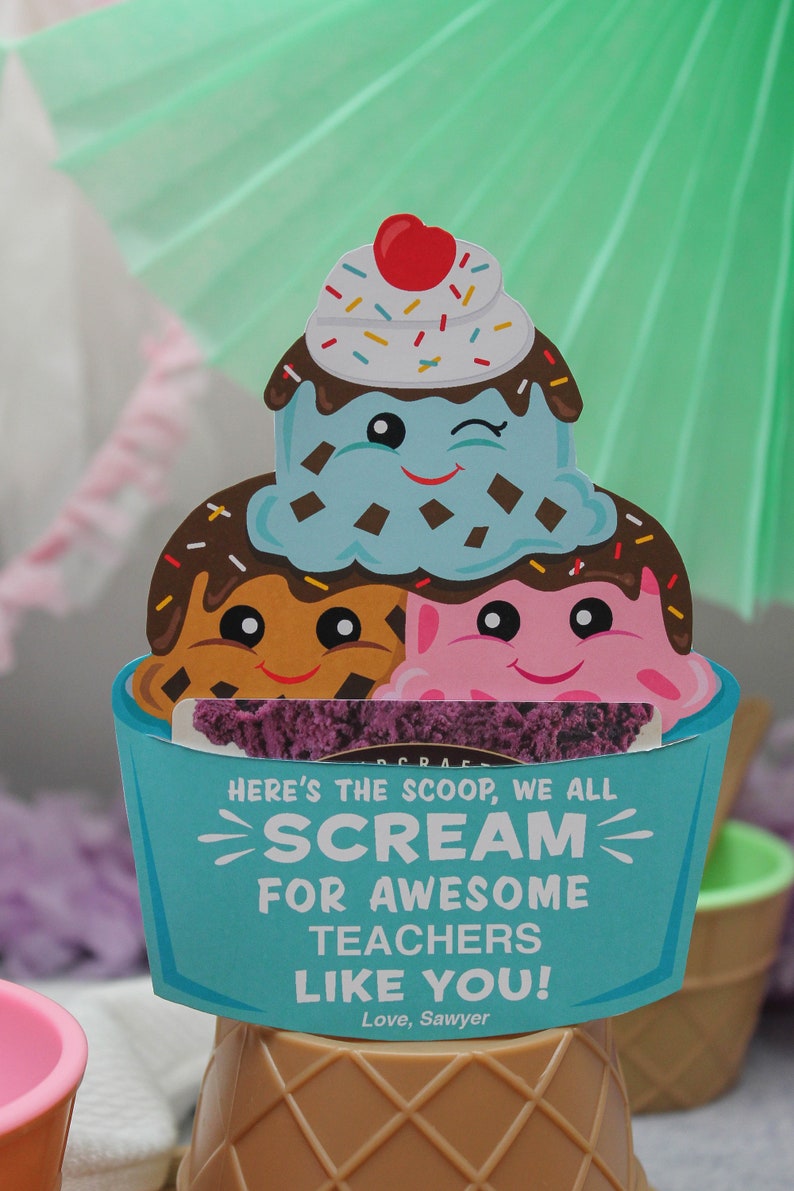 Ice Cream Gift Card Holder Printable Teacher Gift Teacher - Etsy