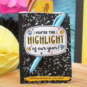 Notebook and Highlighter Printable, Gift Card Holder Printable, Teacher ...