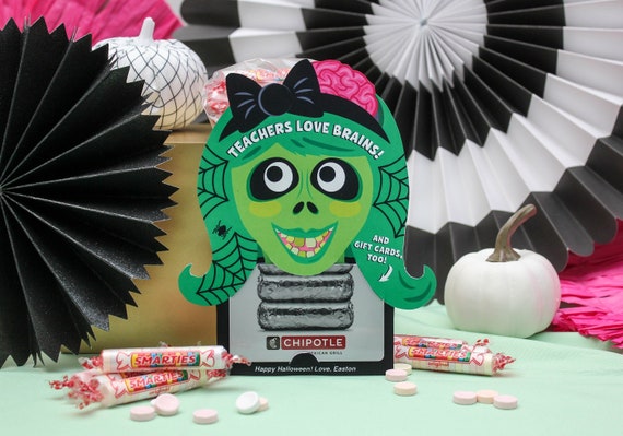 Zombie Halloween Teacher Gift Teachers Love Brains Gift Card - Etsy