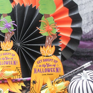 Witch Broom Halloween Printable Cards, Halloween Party Favor, Class ...