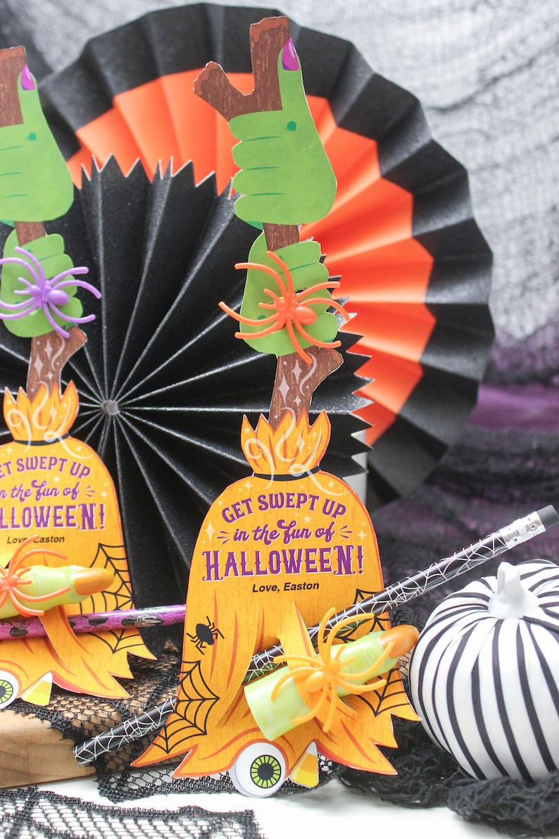 Witch Broom Halloween Printable Cards Halloween Party Favor - Etsy