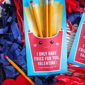 I Only Have Fries for You, Kid's Valentine, Classroom Valentine, Pencil ...