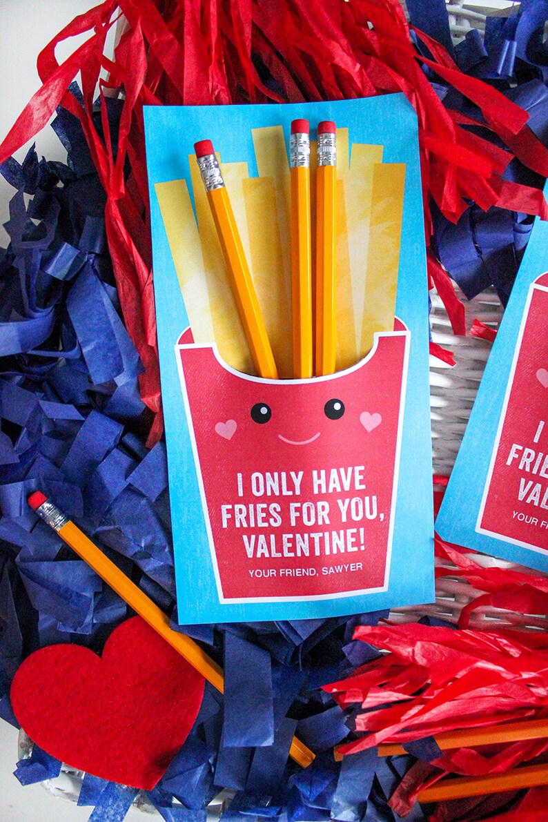 I Only Have Fries for You, Kid's Valentine, Classroom Valentine, Pencil ...